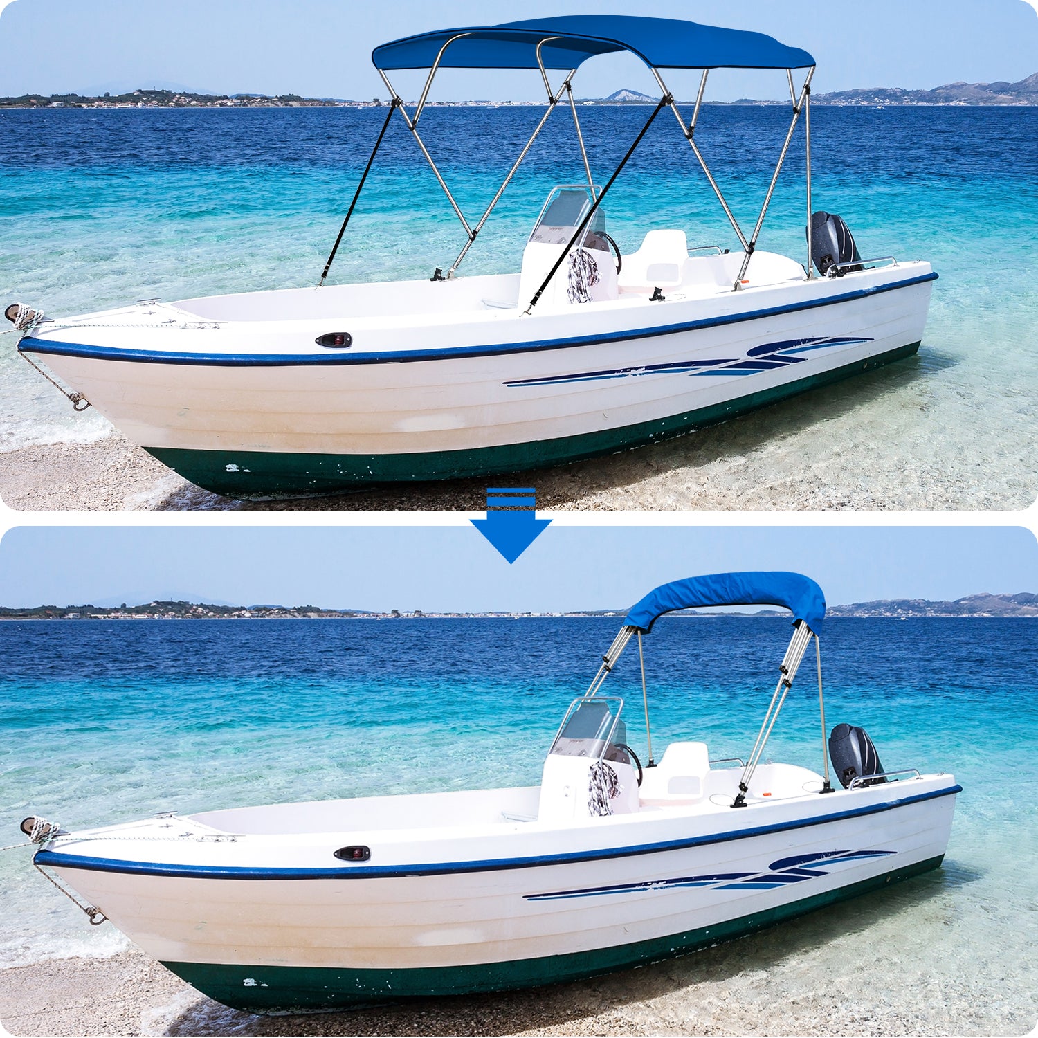 KAKIT Boat Bimini Top 3 Bow 4 Bow Canopy Boat Cover 6ft 8ft With Rear ...