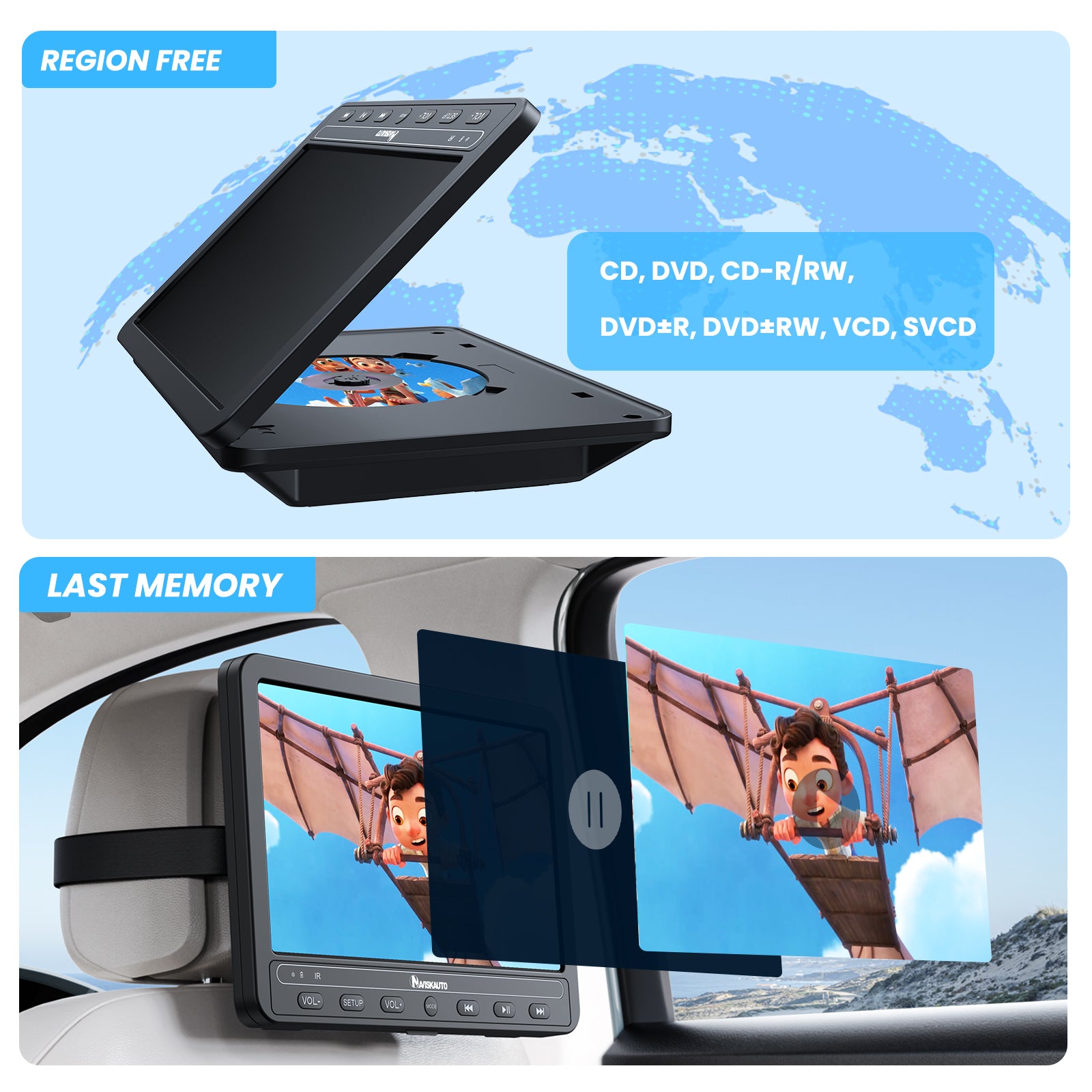 Naviskauto 10.1 Inch Clamshell Design Dual Screen Headrest DVD Player ...